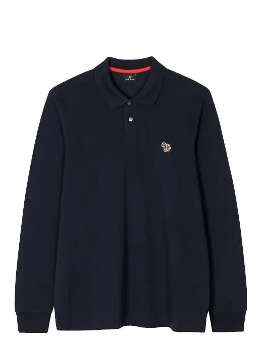 Paul Smith Organic Cotton Zebra Logo Long-sleeve Polo Shirt - Blue