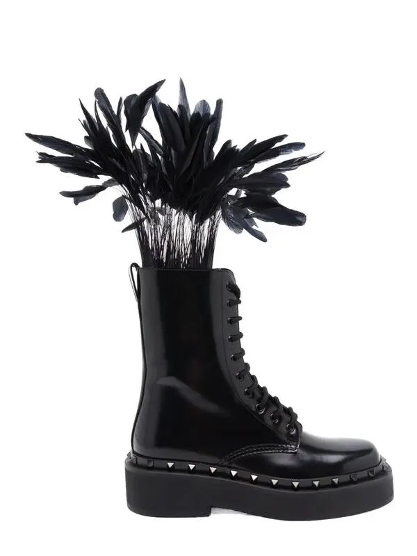 Valentino Garavani 50mm Rockstud Combat Boots - Black