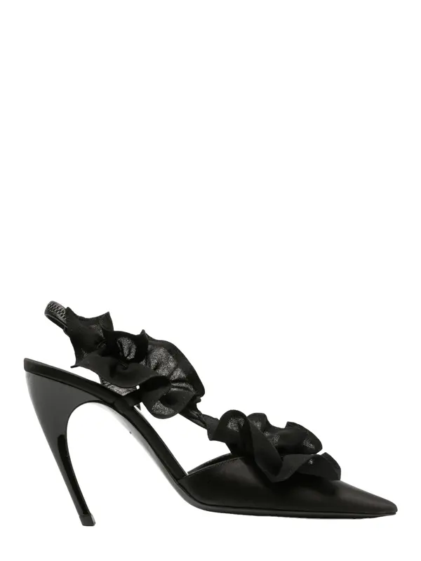 NENSI DOJAKA 115mm Ruffle-detail Satin Pumps - Black