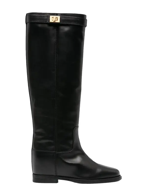 VIA ROMA 15 Lock-detail Leather Knee-high Boots - Black