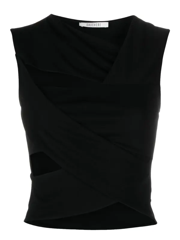 Gauchere Asymmetric Cutout Crop Top - Black