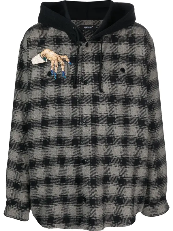 UNDERCOVERISM Embroidered Checked Hooded Jacket - Grey