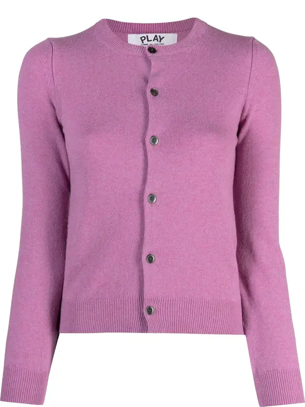 Play Comme Des Garcon Heart-patch Wool Cardigan - Purple