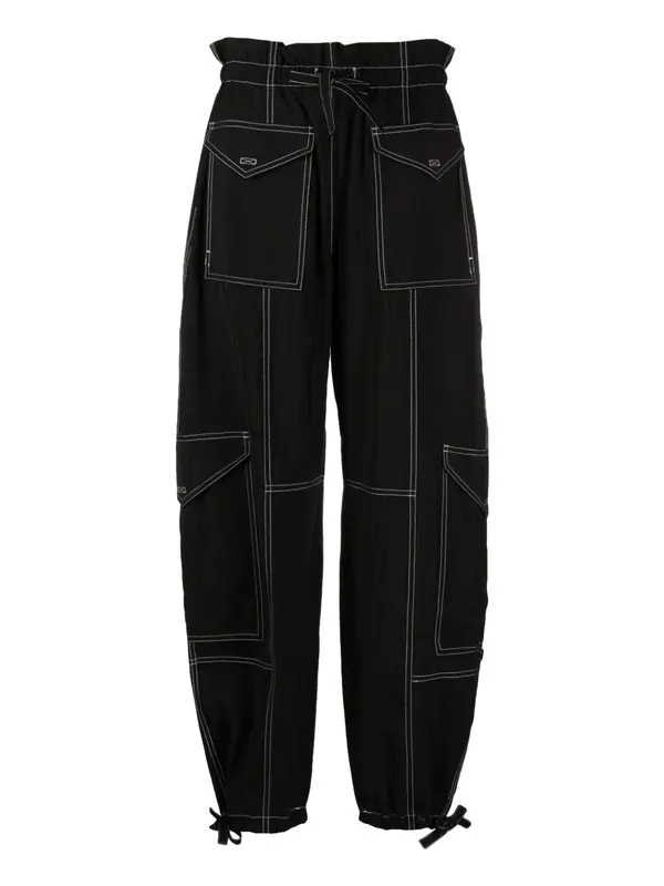 GANNI Paperbag-waist Cargo Trousers - Black