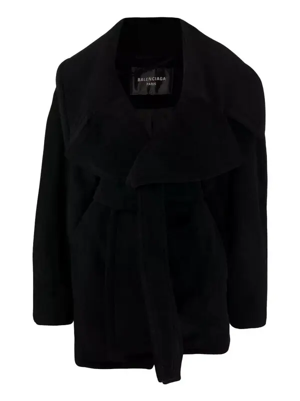 Balenciaga Belted Waist Oversize Coat - Black