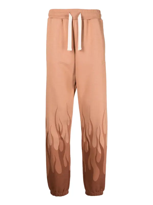 VISION OF SUPER Flame-print Cotton Track Pants - Brown