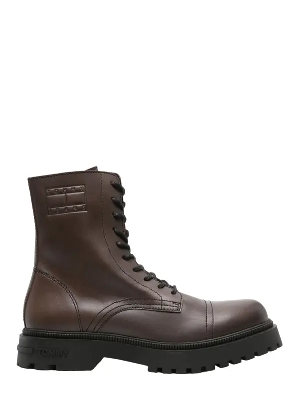Tommy Hilfiger Logo-debossed Leather Boots - Brown