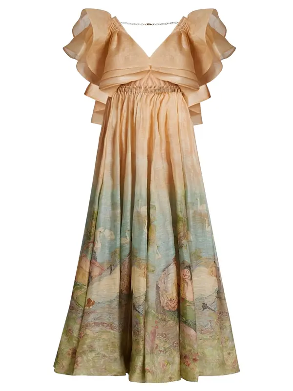 Zimmermann Lyrical Endormies-print Silk Gown - Neutrals