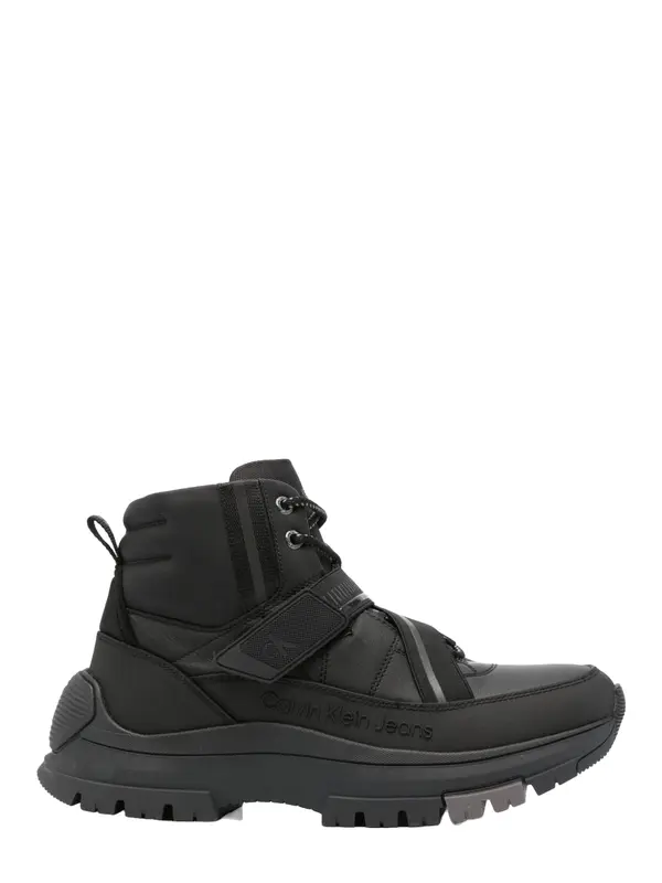 Calvin Klein Logo-embossed Leather Ankle Boots - Black