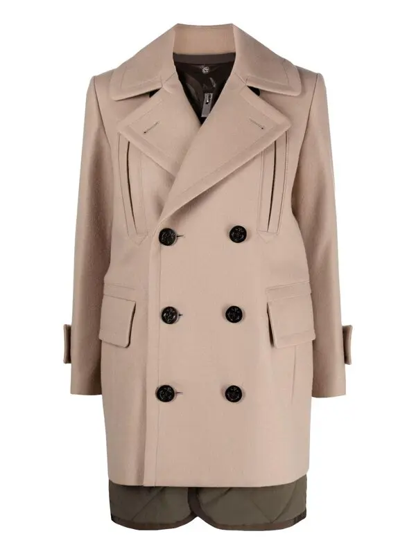 Sacai Melton Layered Wool Coat - Neutrals