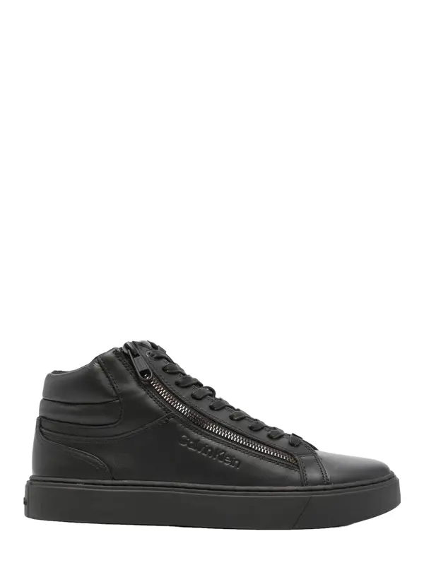 Calvin Klein Debossed Leather High-top Sneakers - Black