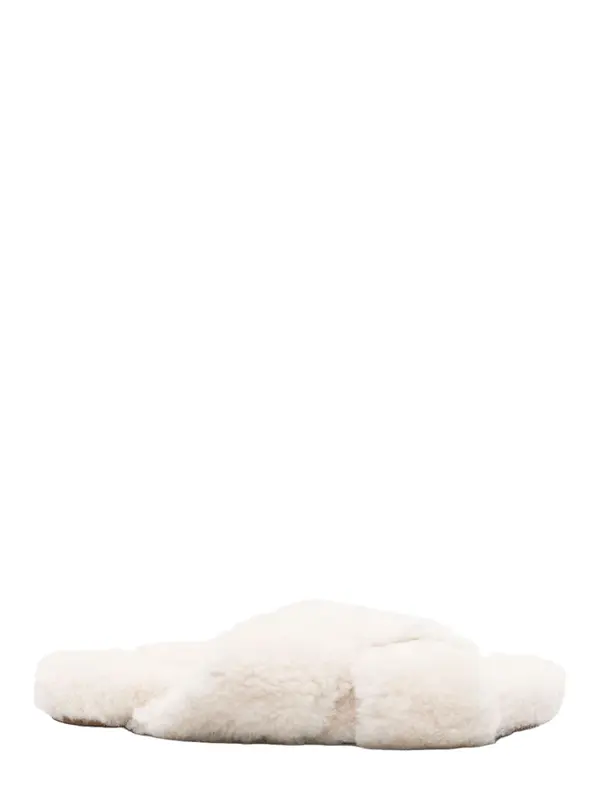 YVES SALOMON Crossover-strap Shearling Slippers - White