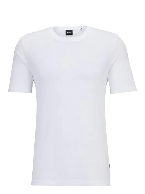 BOSS Logo-tag Bubble-jacquard Cotton T-shirt - White