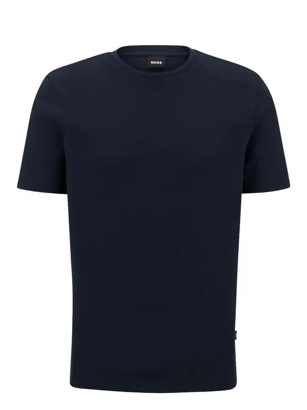 BOSS Logo-tag Bubble-jacquard Cotton T-shirt - Blue