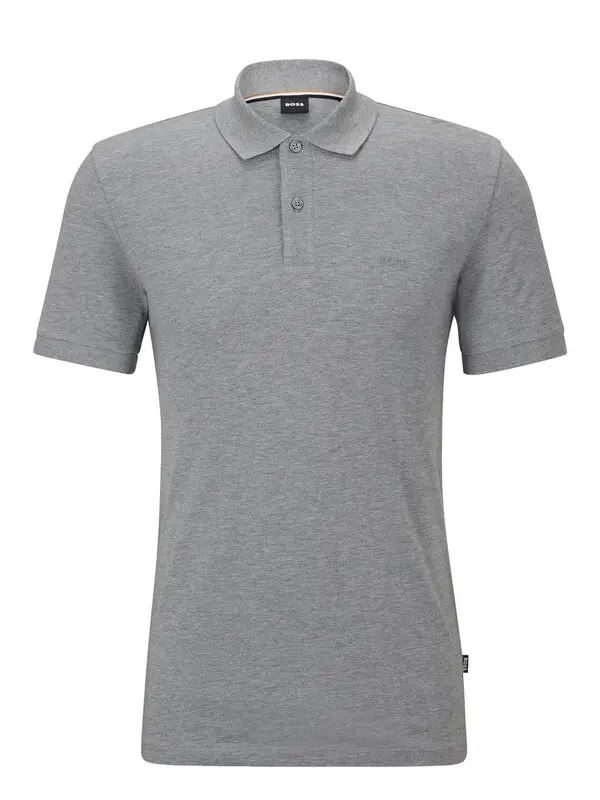 BOSS Logo-embroidered Mélange-effect Organic-cotton Polo Shirt - Grey