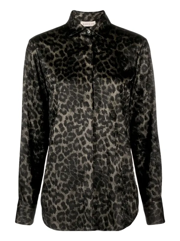 BLANCA VITA Leopard-print Satin Shirt - Grey