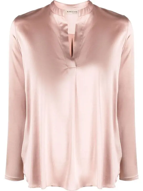 BLANCA VITA V-neck Silk Blouse - Pink