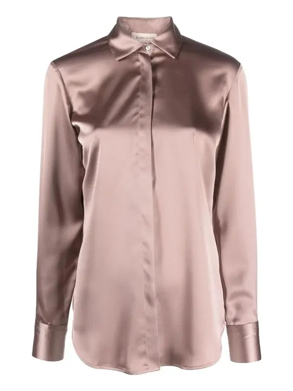 BLANCA VITA Long-sleeve Satin Shirt - Neutrals