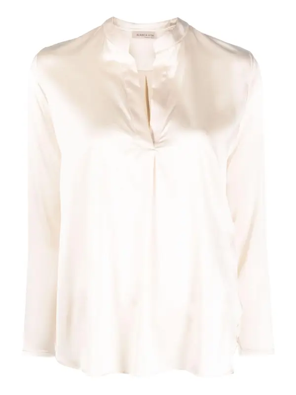 BLANCA VITA V-neck Silk Blouse - Neutrals