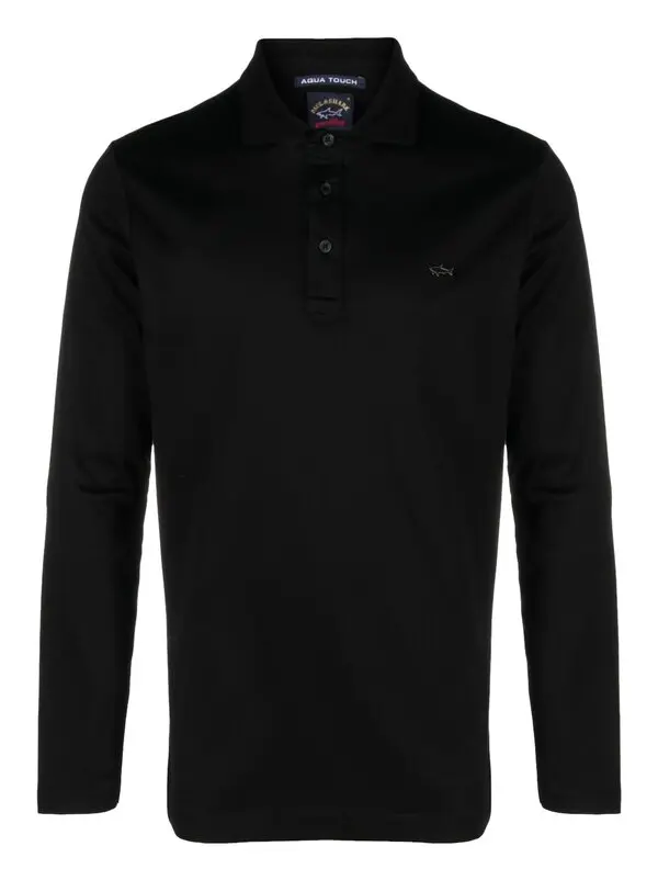Paul & Shark Logo-plaque Cotton Polo Shirt - Black