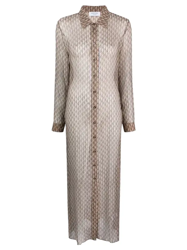 MARINE SERRE Moon Diamant Silk Shirt Dress - Neutrals