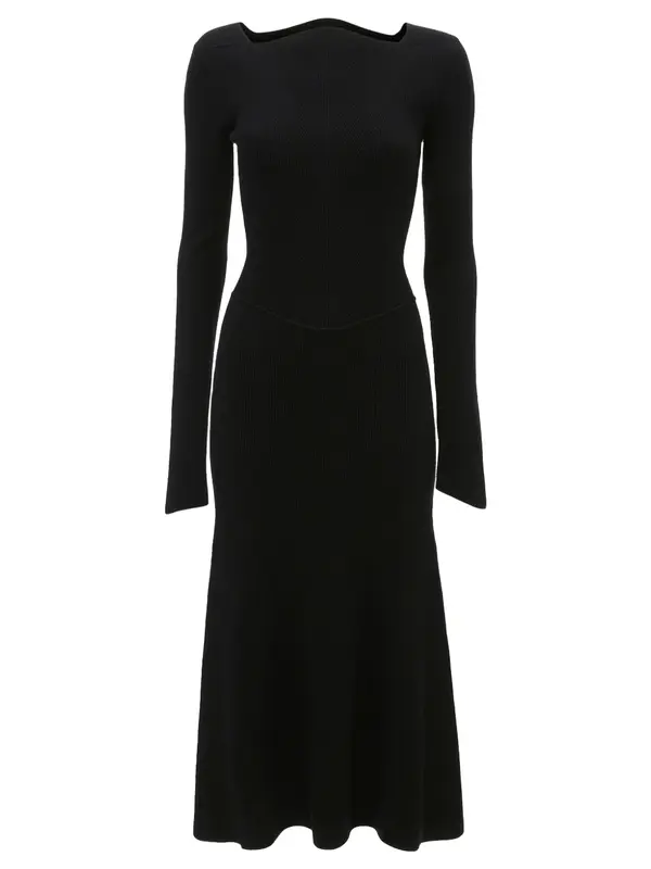 Victoria Beckham Ribbed Stretch-wool Midi Dress - Black