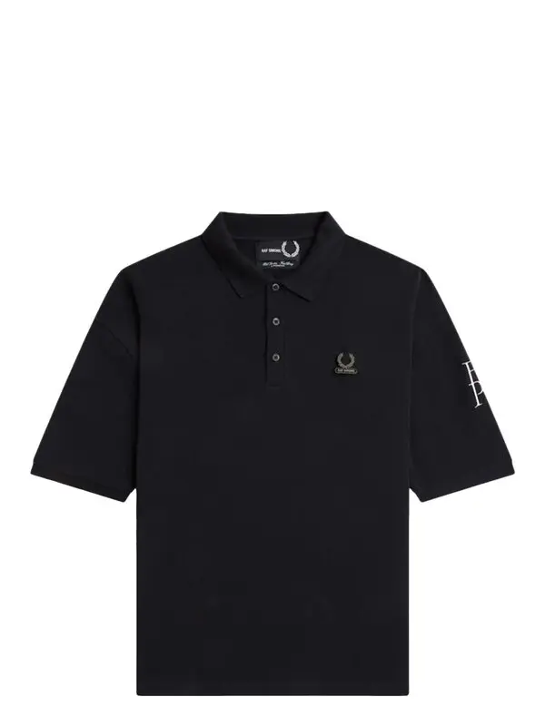 Raf Simons Logo-plaque Cotton Polo Shirt - Black