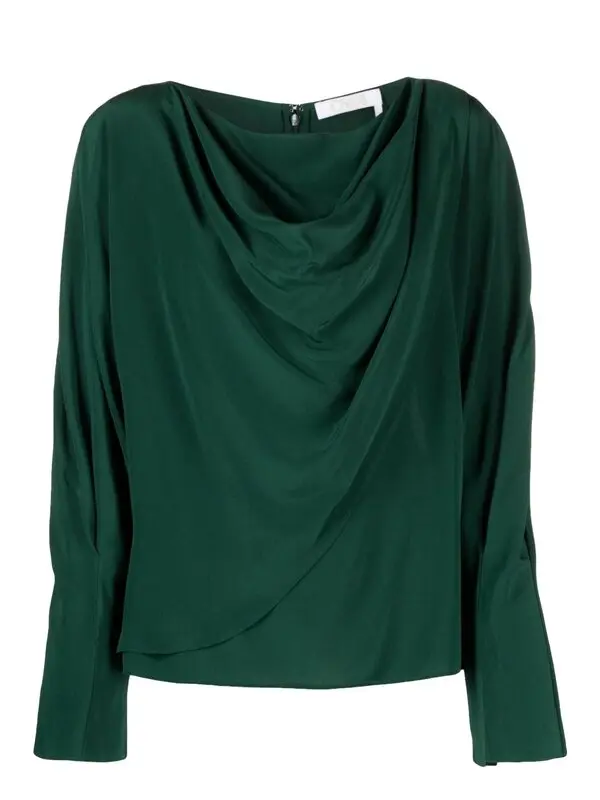 Chloé Draped Boat-neck Silk Blouse - Green