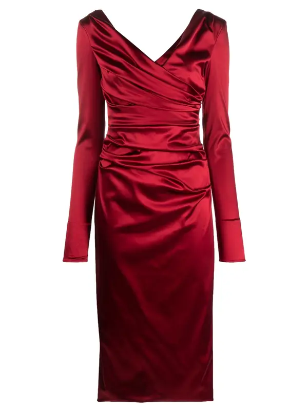 Dolce & Gabbana Draped Satin Midi Dress - Red