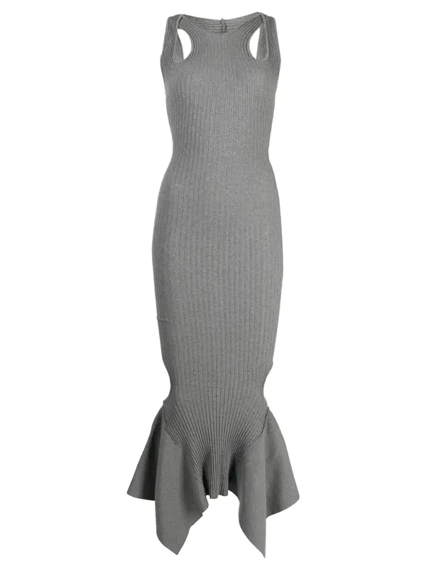 ANDREĀDAMO Cut-out Ribbed Midi Dress - Grey
