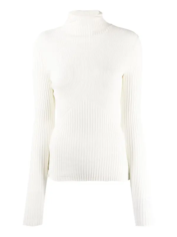 ANDREĀDAMO Ribbed-knit Hoodie Top - White