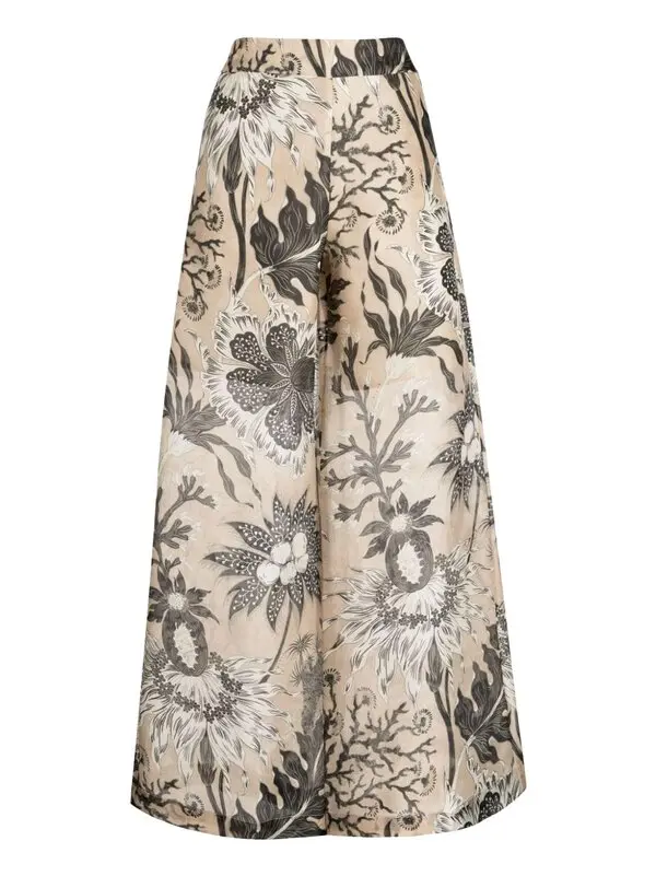 Biyan Floral-print High-waist Palazzo Trousers - Brown