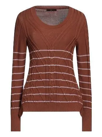 High Cotton-blend Striped Sweater - Brown