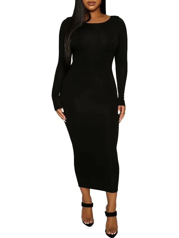 Naked Wardrobe Timeless Long Sleeve Body-con Midi Dress - Black