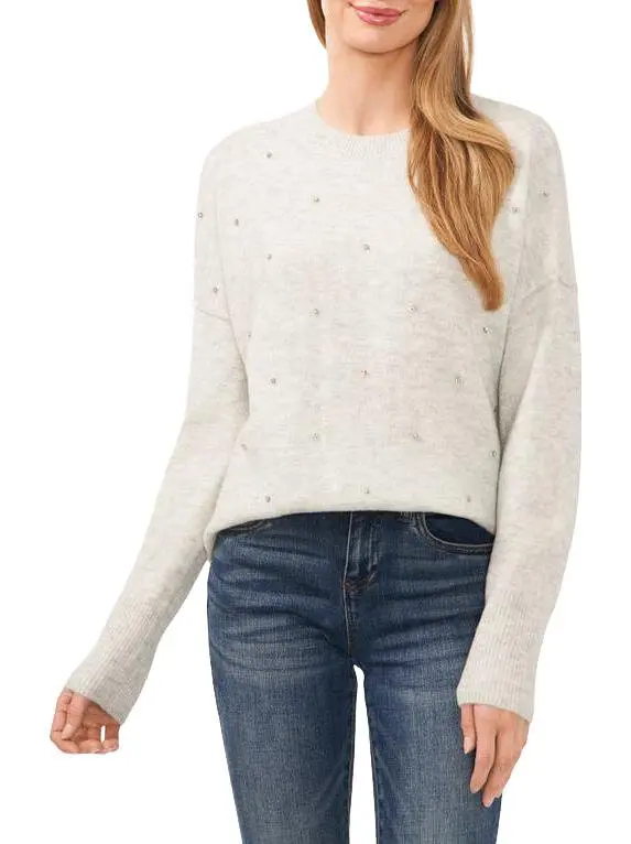CECE DUPRAZ Rhinestone Embellished Crewneck Sweater - Silver Hthr