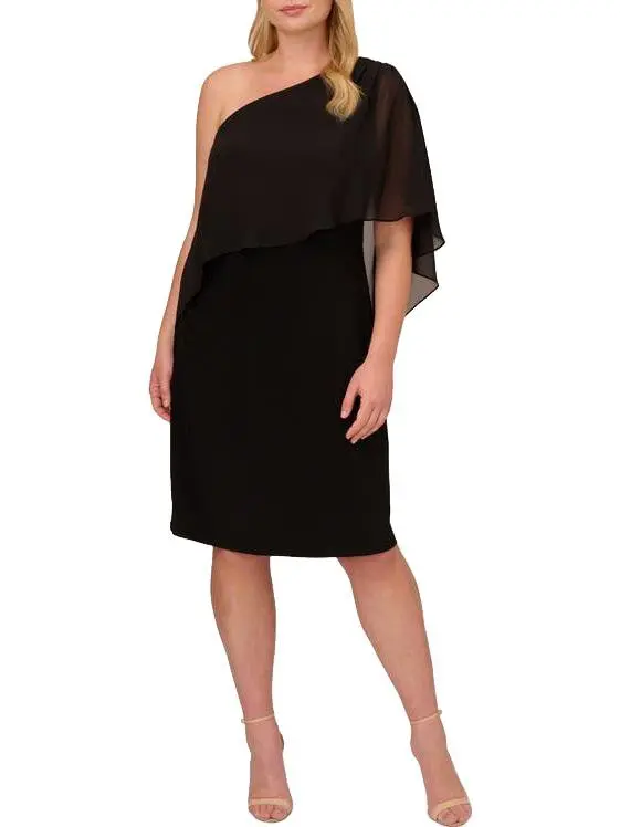 Adrianna Papell Chiffon & Jersey One-shoulder Cocktail Dress - Black