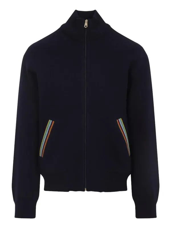 Paul Smith Knitted Wool Bomber Jacket - Blue