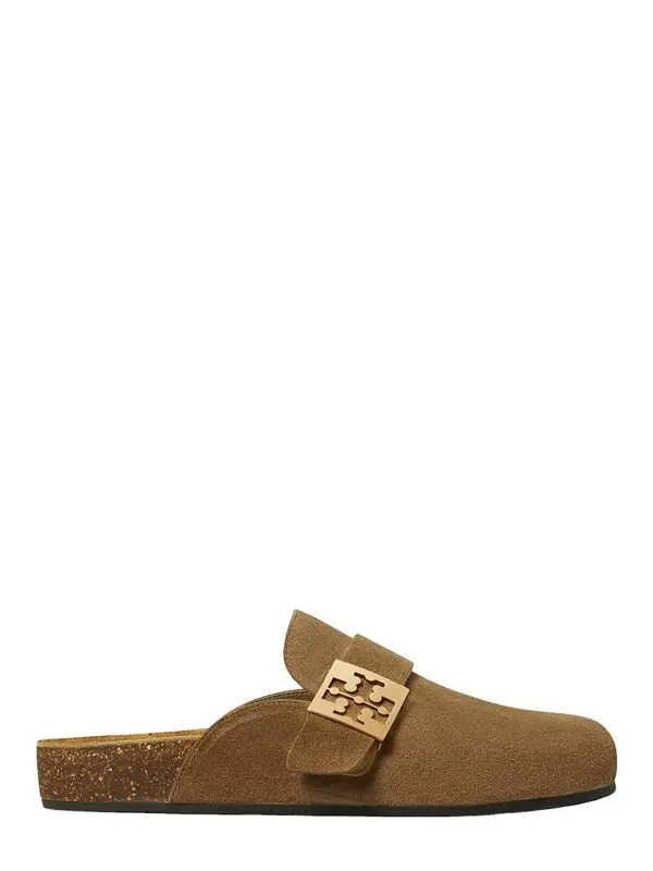 Tory Burch Mellow Suede Buckle Slide Mules - Brown