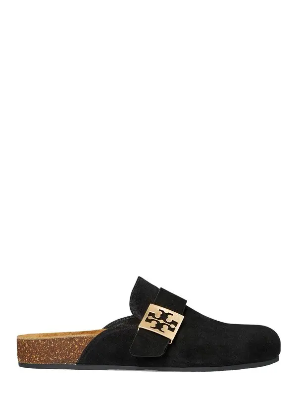 Tory Burch Mellow Suede Buckle Slide Mules - Perfect Black