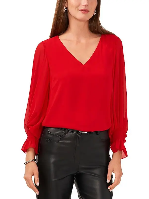 Vince Camuto Printed Puff Sleeve Top - Ultra Red