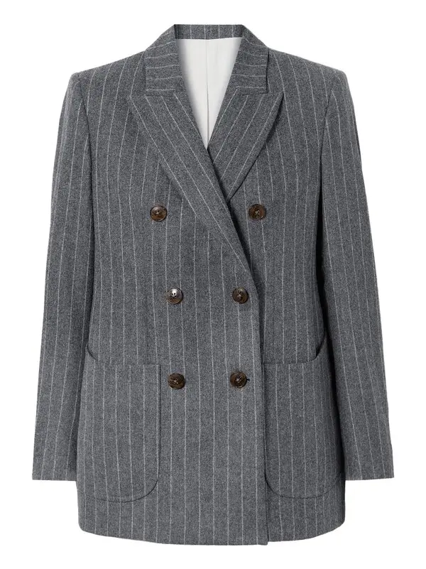 FORTELA Brandy Double-breasted Pinstriped Wool Blazer - Blue