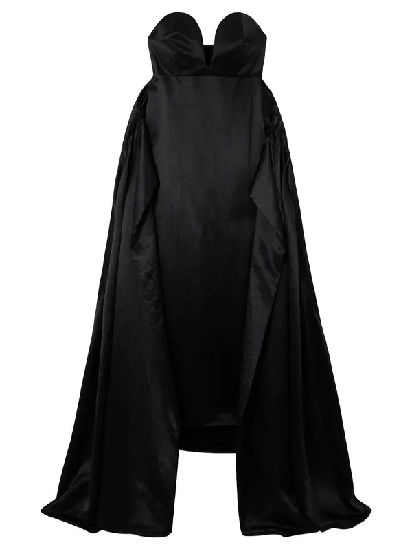 Loewe Strapless Cape-effect Hammered-satin Gown - Black