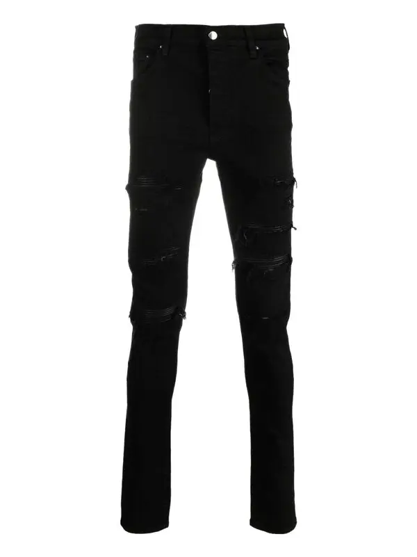 Amiri Logo-patch Ripped Skinny Jeans - Black