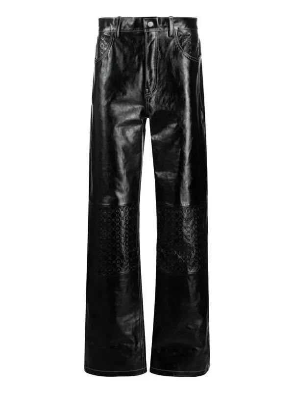 MARINE SERRE Moonogram Leather Trousers - Black