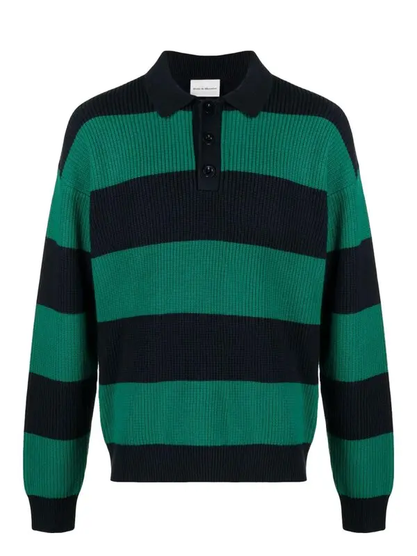 Drole De Monsieur Ribbed-knit Polo-collar Jumper - Blue