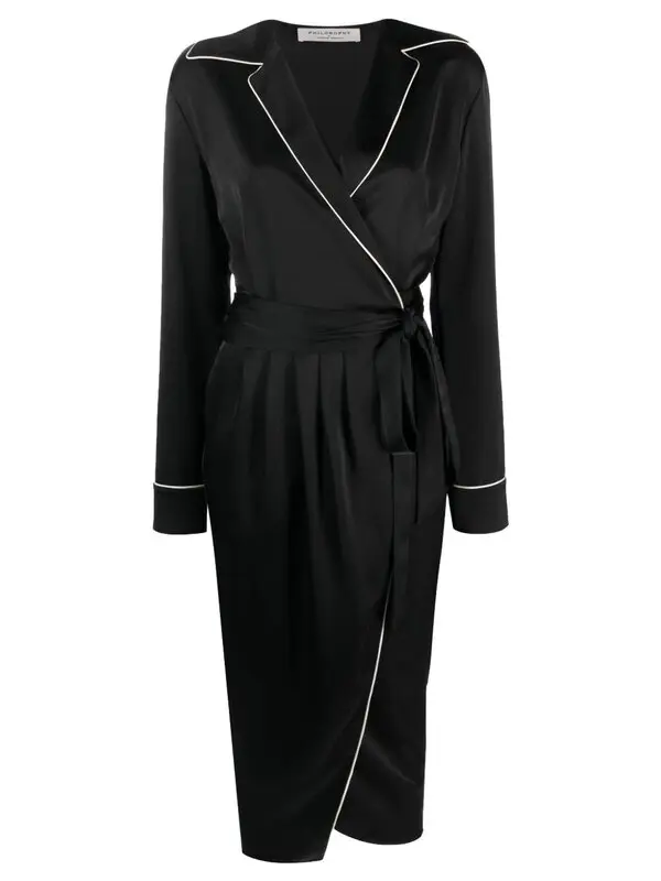 Philosophy Di Lorenzo Serafini Contrasting-trim Wrap Midi Dress - Black