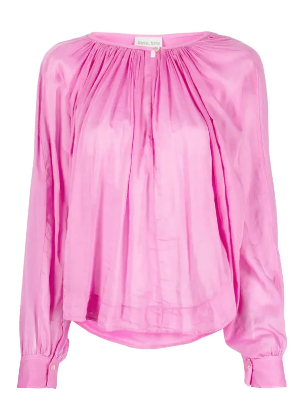 FORTE_FORTE Semi-sheer Pleated Blouse - Pink
