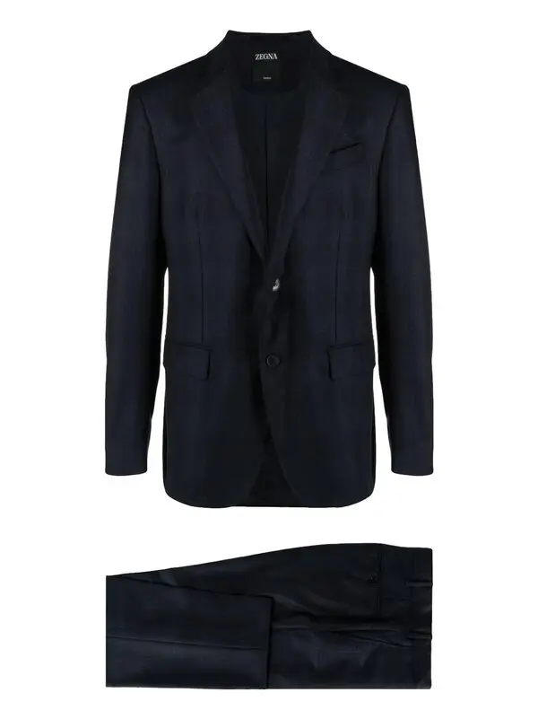 Zegna Single-breasted Checked Wool Suit - Blue