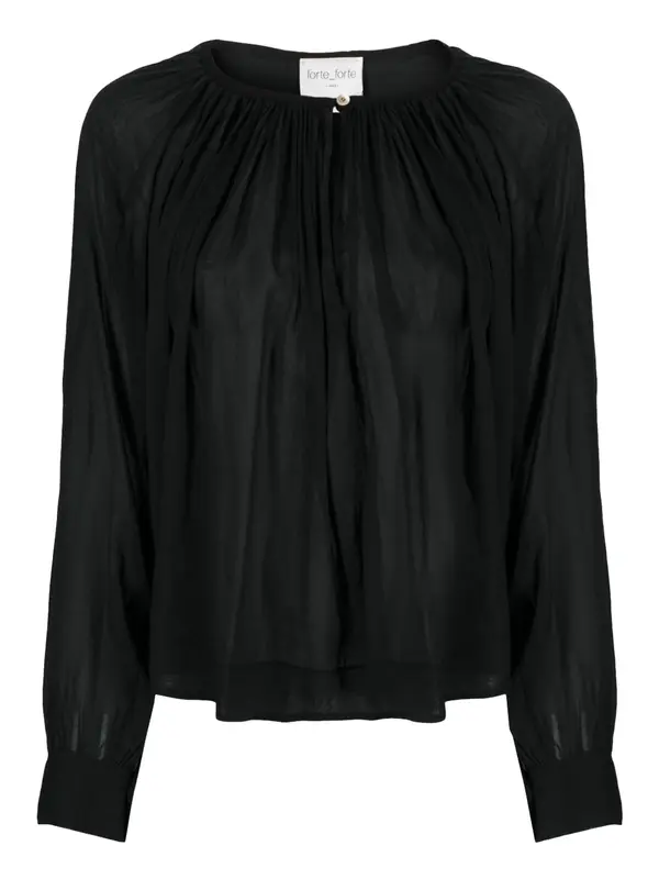 FORTE_FORTE Gathered Voile Blouse - Black