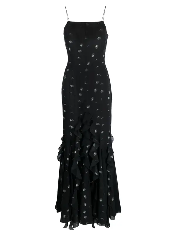 Off-White Moon-print Ruffled Maxi Dress - Black